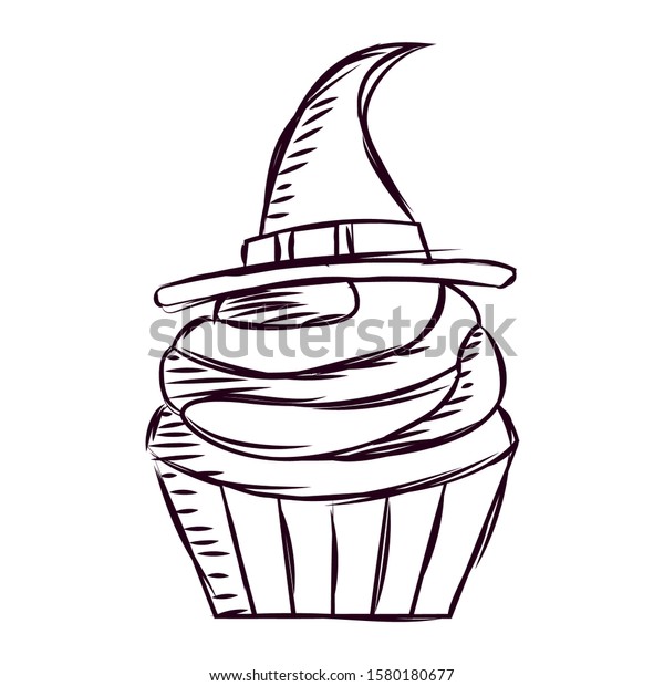 Sketch Scary Cupcake Halloween Vector Illustration Stock Vector ...