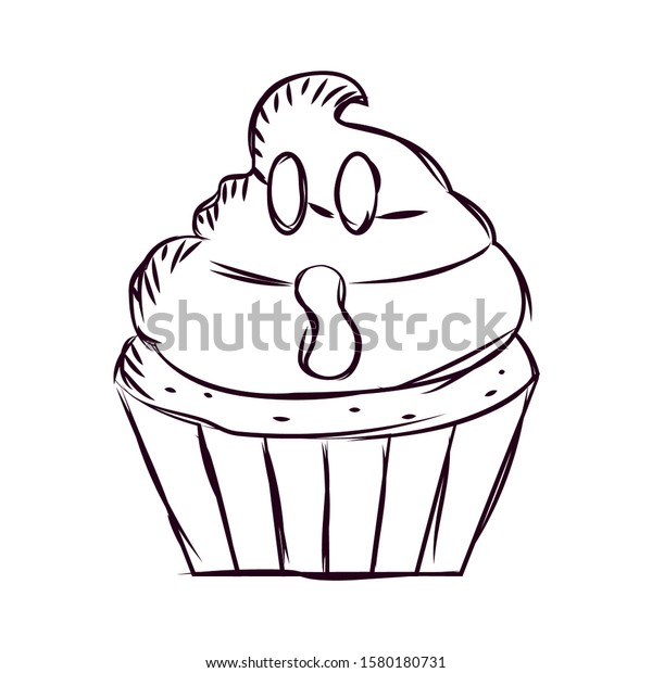Sketch Scary Cupcake Halloween Vector Illustration Stock Vector ...