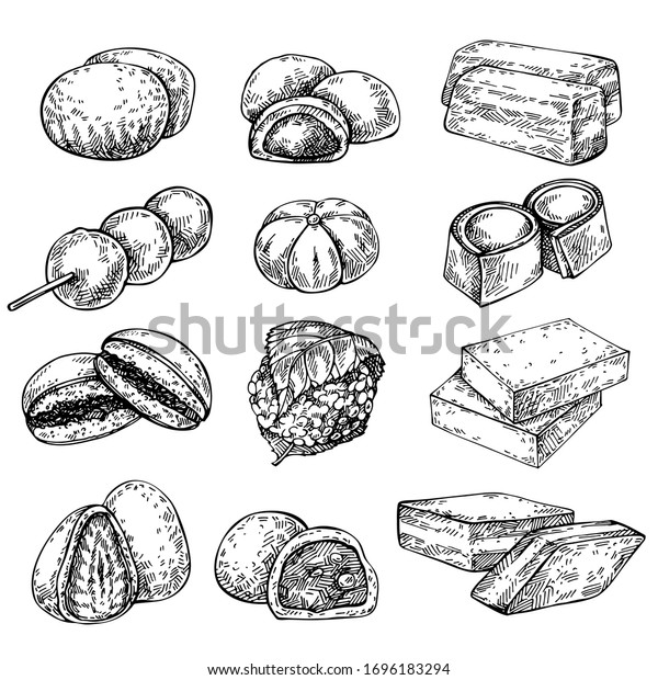 Sketch Set Japan Desserts Hand Drawn Stock Vector (Royalty Free ...