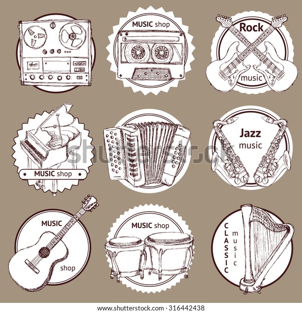 Sketch Set Logo Musical Instruments Symbols Stock Vector (Royalty Free ...