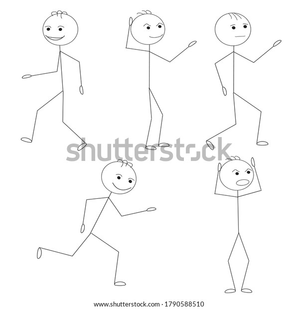 Sketch Set Stick Man Stands Walks Stock Vector (Royalty Free ...