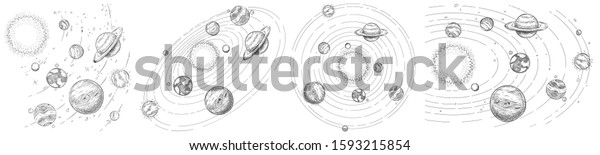 Sketch Solar System Hand Drawn Planets Stock Vector (Royalty Free ...