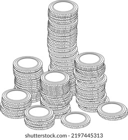 Sketch Stacks Token Coins This Image Stock Vector (Royalty Free ...