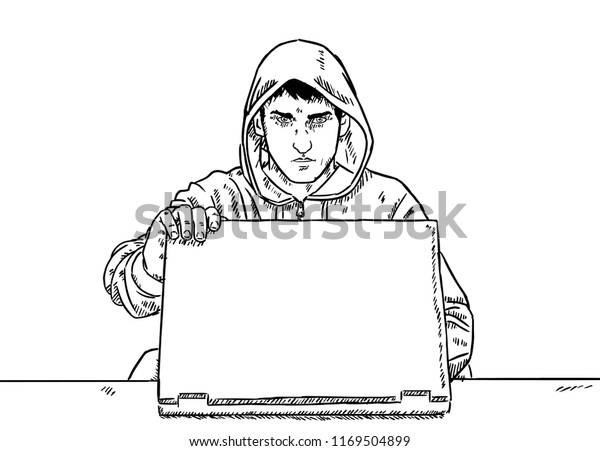 Sketch Style Doodle Hacker Opening Laptop Stock Vector (Royalty Free ...
