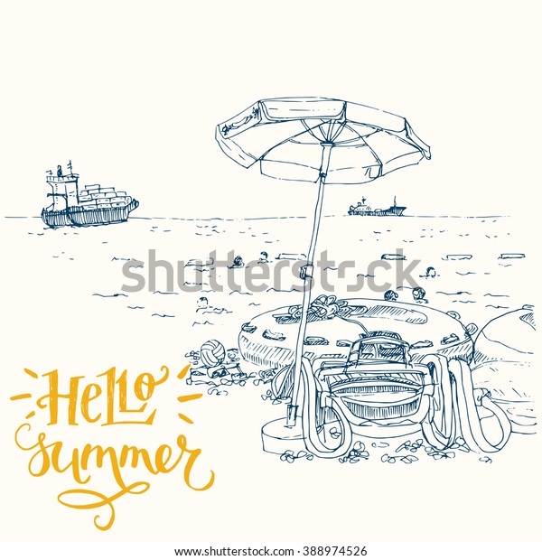 Sketch Style Drawing Summer Vacation Isolated Stock Vector (Royalty ...