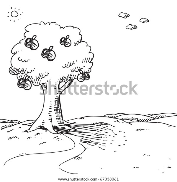 Sketch Style Illustration Apple Tree Stock Vector (Royalty Free) 67038061