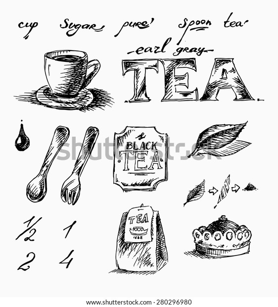 Sketch Tea Set Black On White Stock Vector (Royalty Free) 280296980 ...