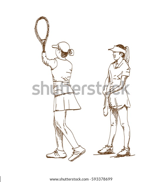 Sketch Tennis Player Playing Game Vector Stock Vector (Royalty Free ...