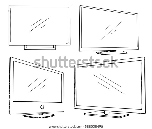 Sketch Tv Set Isolated On White Stock Vector (Royalty Free) 588038495