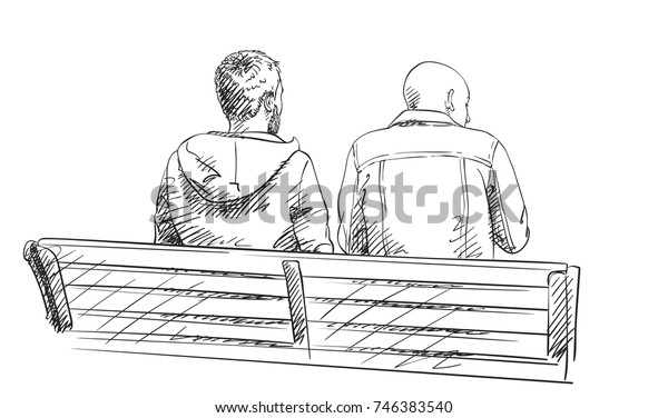 Sketch Two Men Sit On Bench Stock Vector (Royalty Free) 746383540 ...