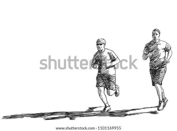 Sketch Two Running Men Long Shadow Stock Vector (Royalty Free ...