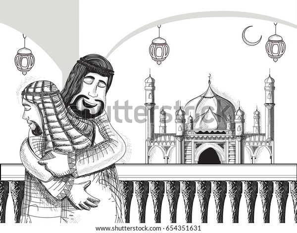 Sketch Two Traditional Arabic Men Hugging Stock Vector (Royalty Free ...