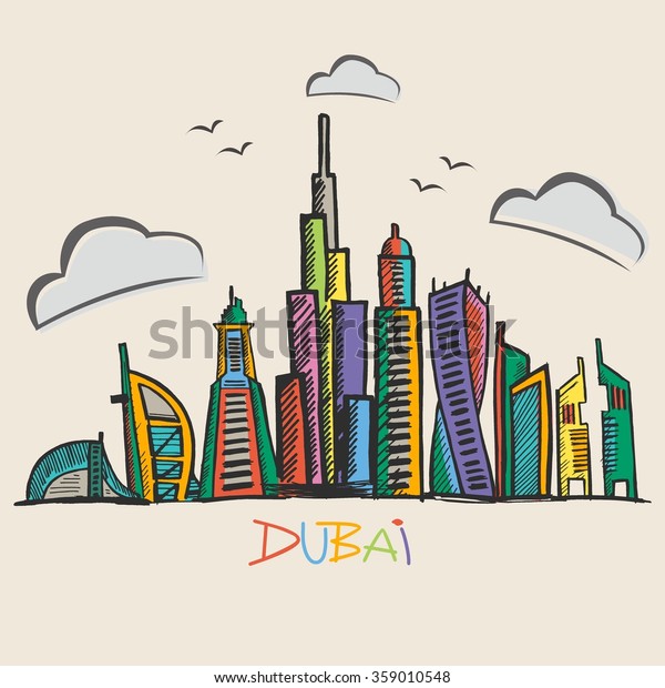 Sketch Urban Landscape Dubai Vector Illustration 库存矢量图（免版税）359010548 ...