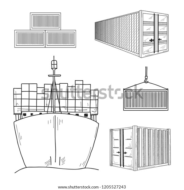 Sketch Various Containers Cargo Ships Hand Stock Vector (Royalty Free ...