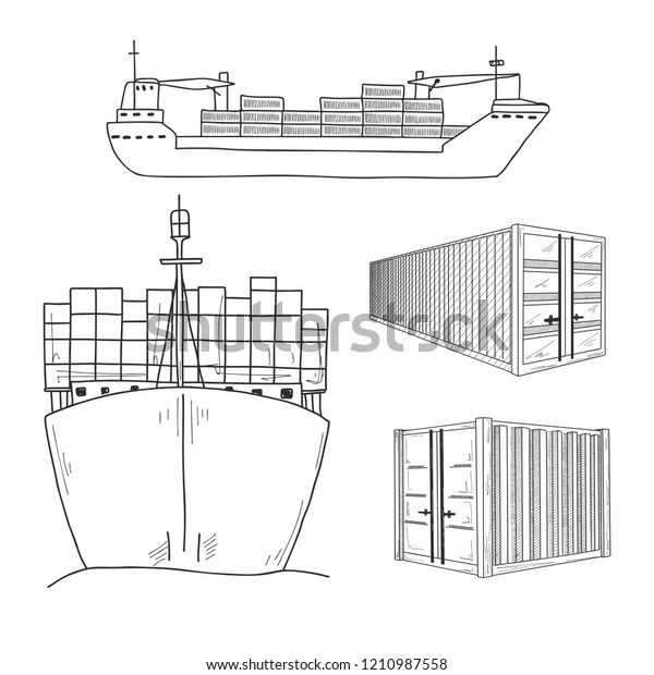 Sketch Various Containers Cargo Ships Hand Stock Vector (Royalty Free ...