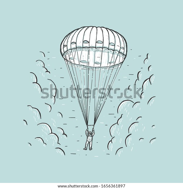 Sketch Vector Illustration Hand Drawn Skydiver Stock Vector (Royalty ...