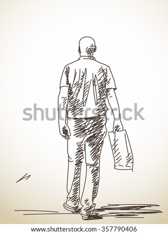 Sketch Walking Man Back Hand Drawn Stock Vector (Royalty Free ...