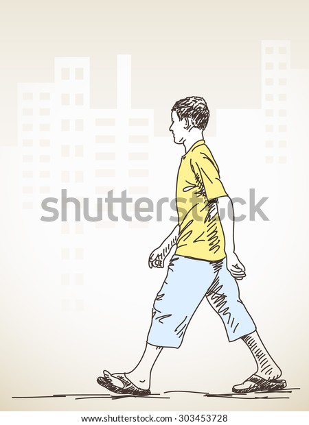 Sketch Walking Man Hand Drawn Illustration Stock Vector (Royalty Free ...
