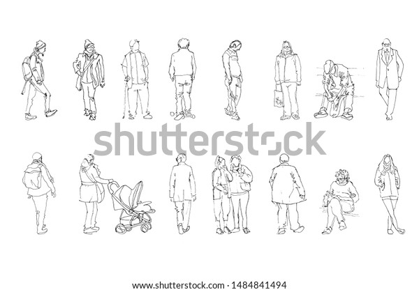 Sketch Walking People Vector Illustration Hand Stock Vector (Royalty ...