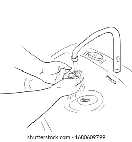 Sketch Washing Hands Under Tap Water Stock Vector (Royalty Free ...