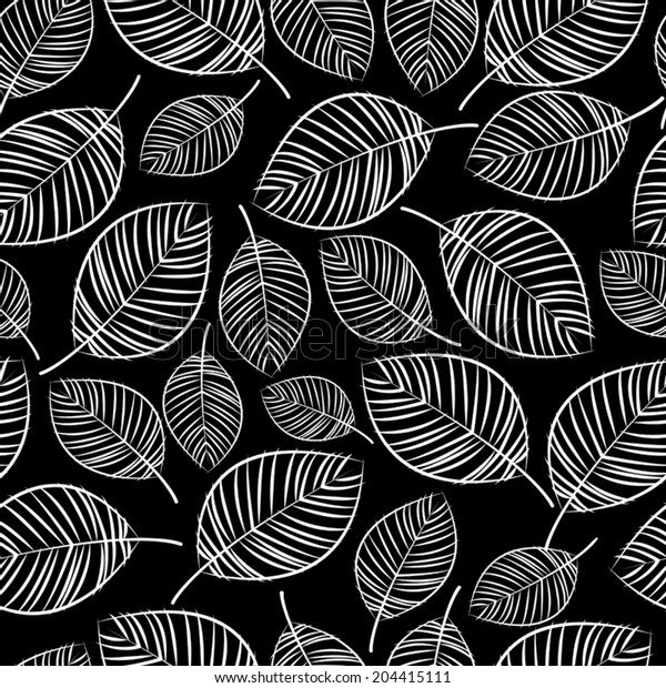Sketch White Leaves Seamless Pattern Stock Vector (Royalty Free ...