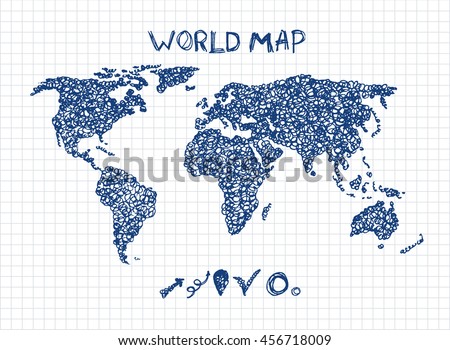 Sketch World Map Hand Drawn Stylish Stock Vector (Royalty Free ...