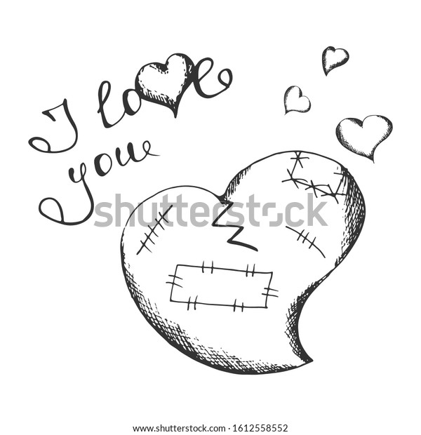 Sketch Wounded Heart On White Background Stock Vector (Royalty Free ...