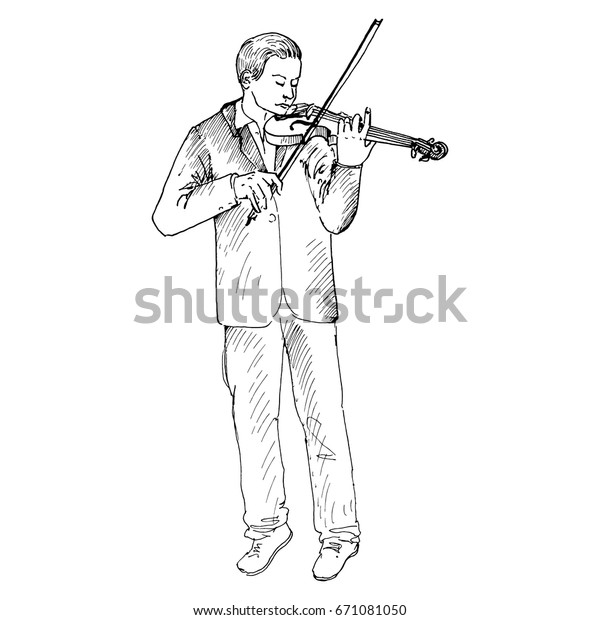 Sketch Young Man Playing Violin Violinist Stock Vector (Royalty Free ...