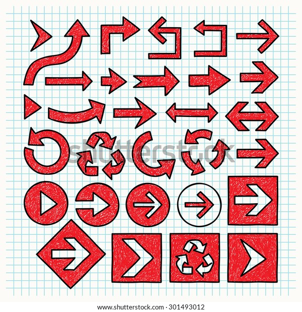 Sketched Red Arrows Set Black Outlines Stock Vector (Royalty Free ...