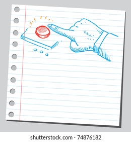 Sketchy Illustration Finger Pushing Red Button Stock Vector (Royalty ...