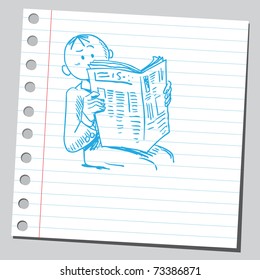 Sketchy Illustration Man Reading Newspaper Stock Vector (Royalty Free ...