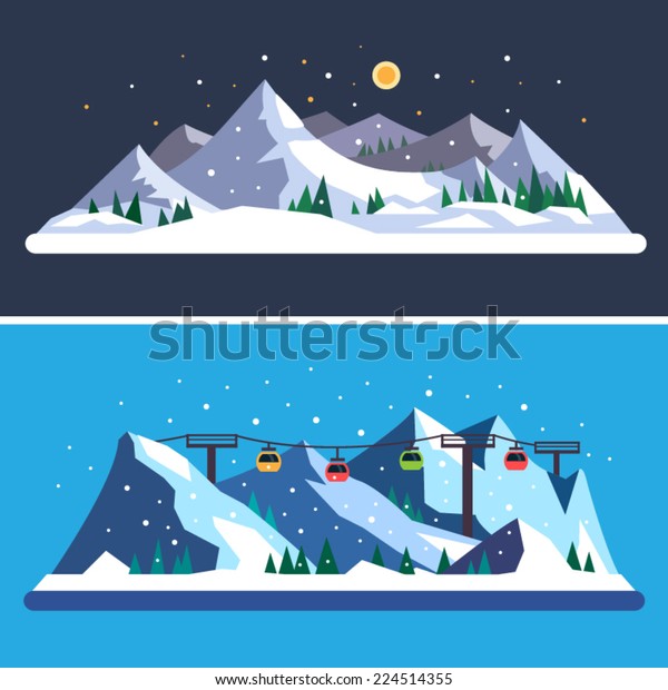 Ski Resort Mountain Landscapes Vector Flat Stock Vector (Royalty Free ...