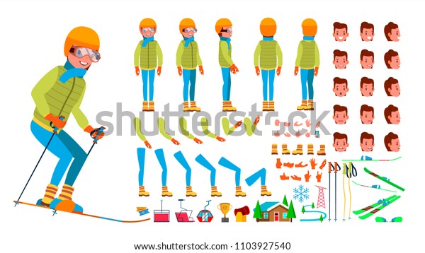 Skiing Male Vector Animated Character Creation Stock Vector (Royalty ...