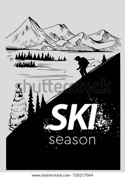Skiing Mountains Hand Drawn Sketch Converted Stock Vector (Royalty Free ...