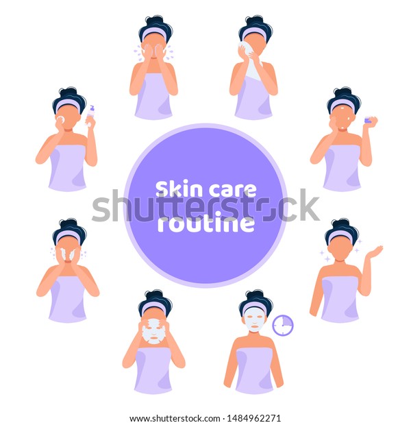 Skin Care Routine Illustration Set Girl Stock Vector (Royalty Free ...