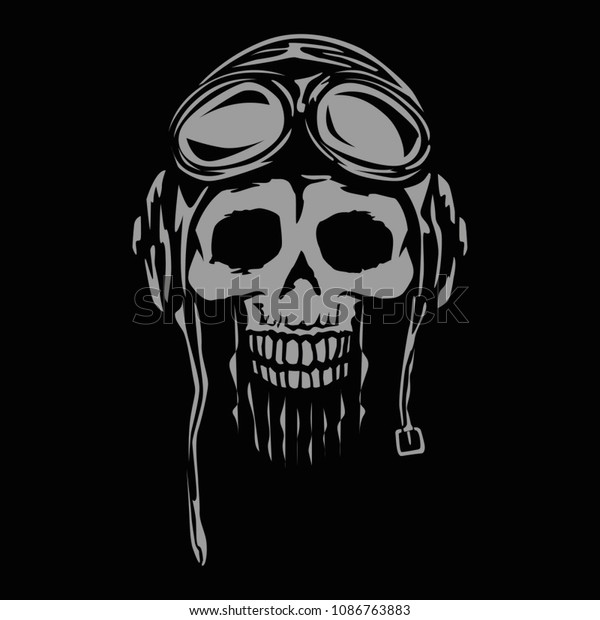 Skull Aviator Hat On Black Background Stock Vector (Royalty Free ...