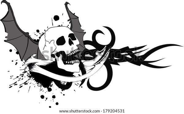 Skull Bat Wings Sticker Tattoo Vector Stock Vector (Royalty Free ...