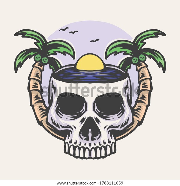 Skull Beach Hand Drawn Vector Illustration Stock Vector (Royalty Free ...