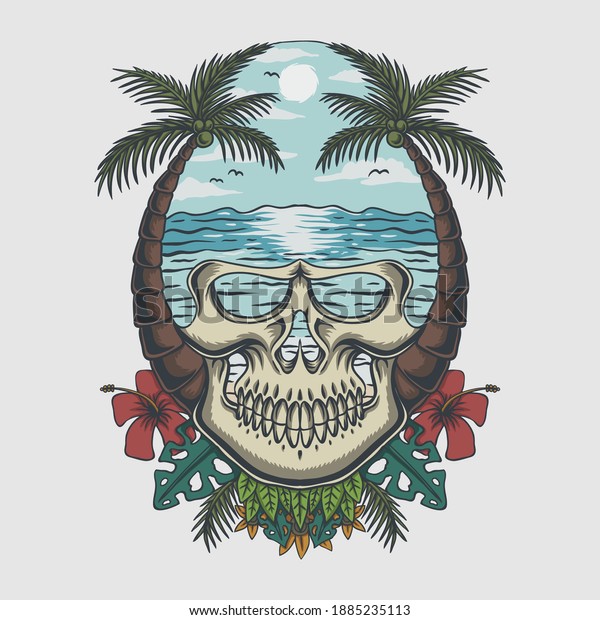Skull Beach Tropical Vector Illustration Oyur Stock Vector (Royalty ...