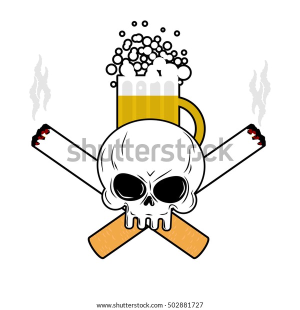 Skull Beer Crossbones Cigarettes Smoking Alcohol Stock Vector (Royalty ...