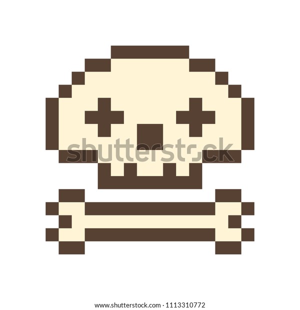 Skull and bone, 16x16 pixel art icon isolated on white background ...