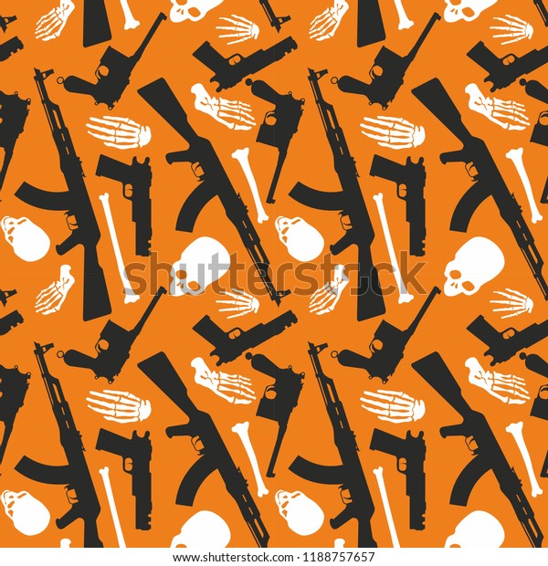 Skull Bones Machine Gun Seamless Pattern: vector de stock (libre de ...