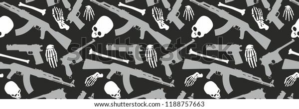 Skull Bones Machine Gun Seamless Pattern Stock Vector (Royalty Free ...