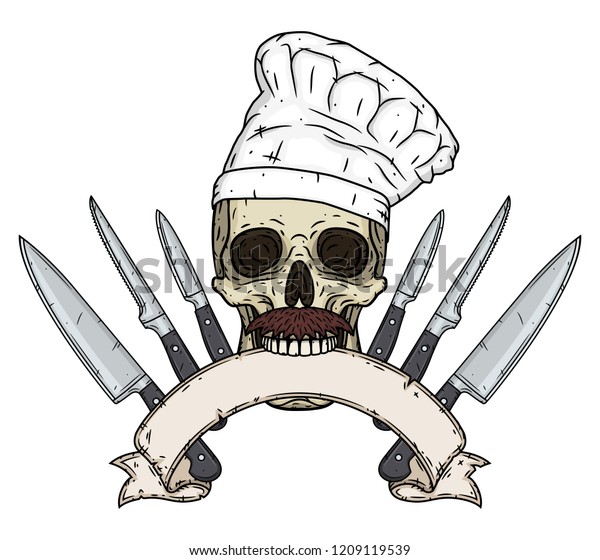 Skull Chef Hat Cartoon Skull Chef Stock Vector (Royalty Free) 1209119539