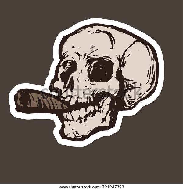 Skull Cigar Smokes Skeleton Head Outline Stock Vector (Royalty Free ...