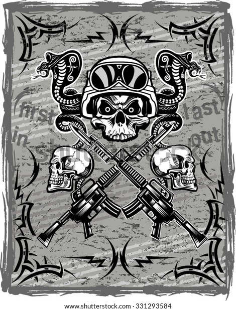 Skull Crossed Guns Tattoo Combat Stock Vector (Royalty Free) 331293584