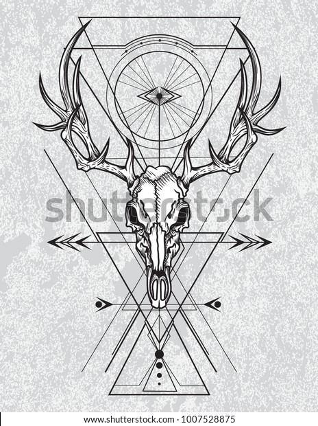 Skull Deer Ink Graphic Technique Vector Stock Vector (Royalty Free ...