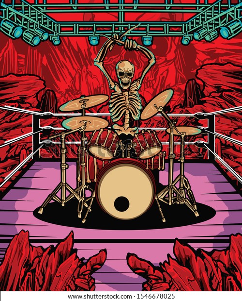 Skull Drumer Playing Drum On Wrestler Stock Vector (Royalty Free ...