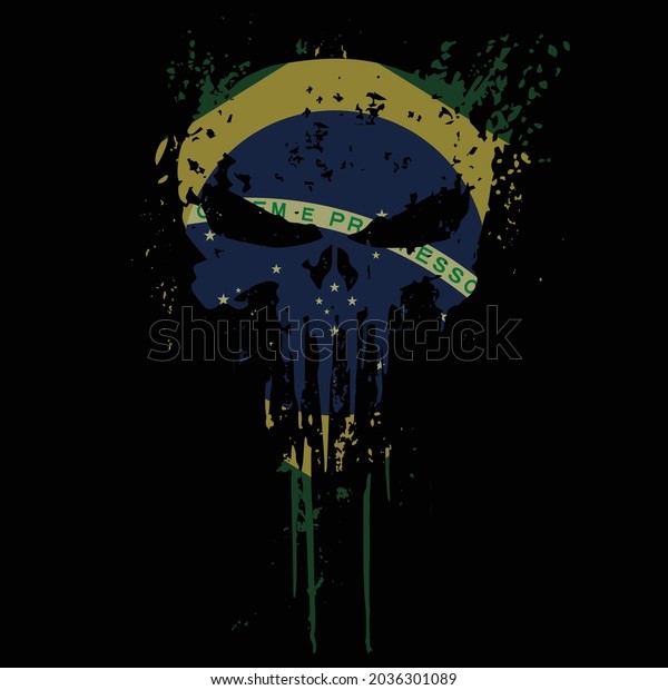 Skull Head Brazil Flag Grunge Texture Stock Vector (Royalty Free ...