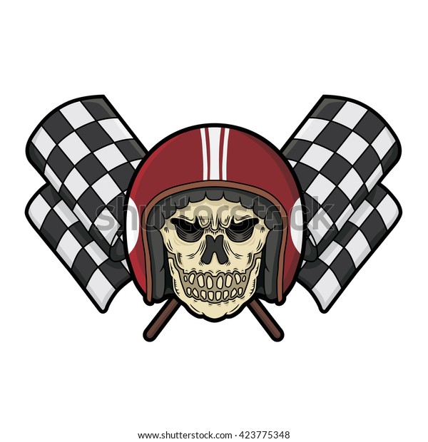 Skull Head Checkered Flag Racing Stock Vector (Royalty Free) 423775348
